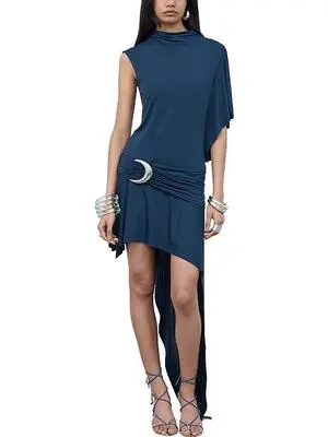 DE LA VALI Titan Asymmetric Mini Dress Midnight