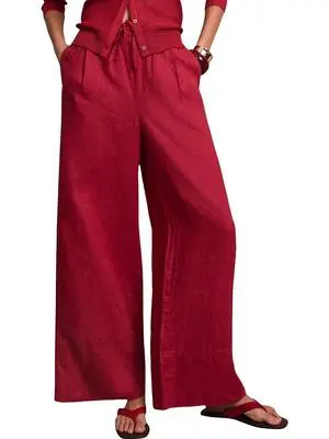 Mint Velvet Linen Wide Leg Trousers Red