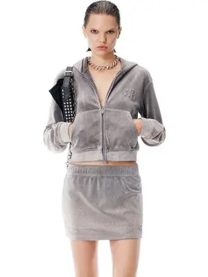 Alexander Wang Shrunken Hotfix Crystal Velour Hoodie - Titanium