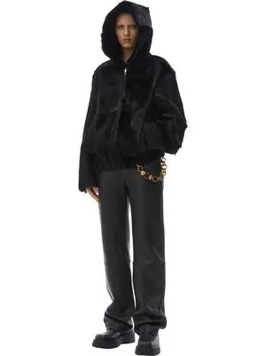 Alexander Wang Zip-up Hoodie In Calf Hair - Black
