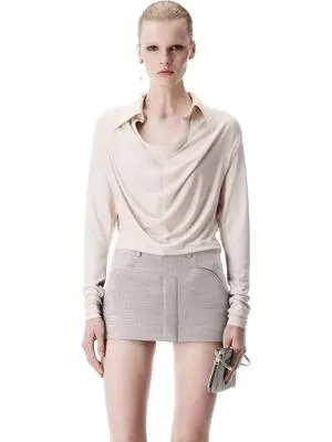 Alexander Wang Long Sleeve Cowl Placket Top Ivory