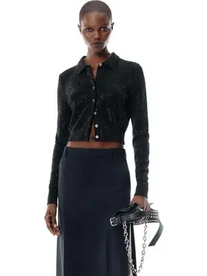 Alexander Wang Wool-blend Hotfix Polo Cardigan - Black