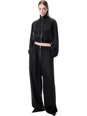 Alexander Wang Silk Twill Cropped Track Jacket Black