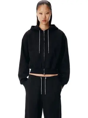 Alexander Wang Crystal Drawcord Zip-up Hoodie - Black