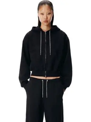 Alexander Wang Crystal Hotfix Drawcord Zip-up Hoodie - Black
