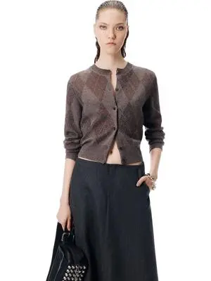 Alexander Wang Crystal Hotfix Wool-blend Argyle Cardigan - Brown