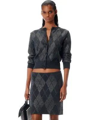 Alexander Wang Crystal Hotfix Wool-blend Argyle Cardigan - Graphite
