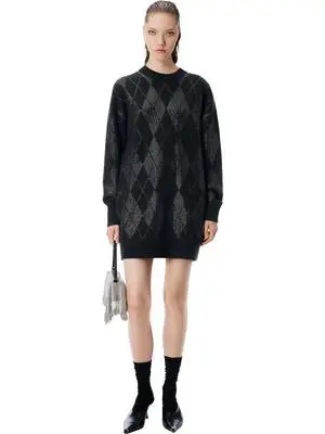 Alexander Wang Crystal Hotfix Argyle Wool-blend Dress - Graphite