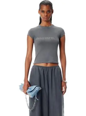 Alexander Wang Crystal Logo Cotton Baby Tee - Grey