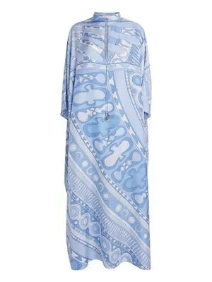 Emilio Pucci Silk Orchidee Kaftan Maxi Dress - Blue