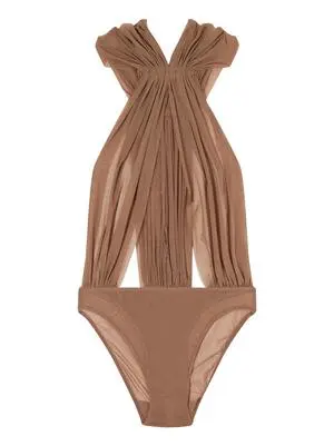 Rick Owens Miami Gathered Cotton-Jersey Bodysuit Neutrals