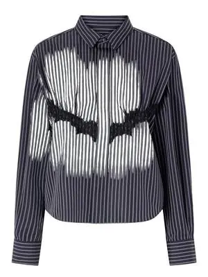 Sacai Striped Lace-trimmed Cotton-blend Poplin Shirt - Blue