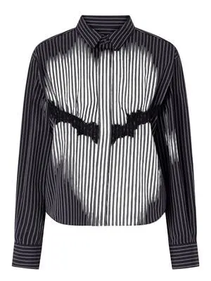 Sacai Striped Lace-trimmed Cotton-blend Poplin Shirt Navy