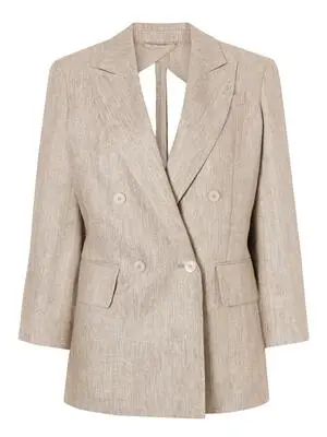 Max Mara Double-Breasted Linen Blazer Neutrals
