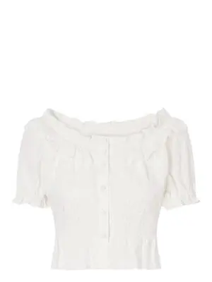 Loretta Caponi Terracina Ruffled Lace-trimmed Cotton-poplin Blouse - Neutrals