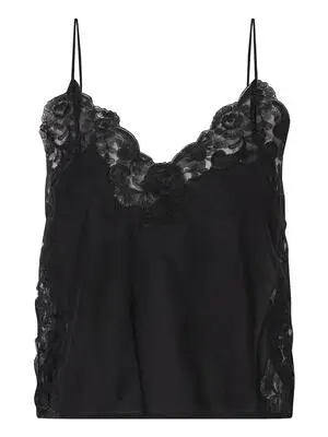 LORETTA CAPONI Oriana Lace-Trimmed Cotton Tank