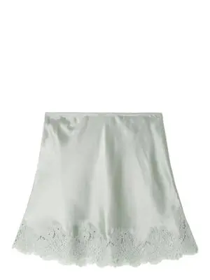 DÔEN Giuliette Floral-Print Silk-Charmeuse Skirt With Lace Trim Gray