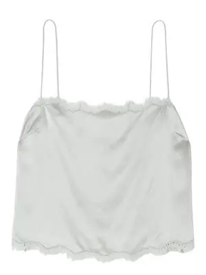 DÔEN Loure Lace-Trimmed Silk-Satin Top Gray