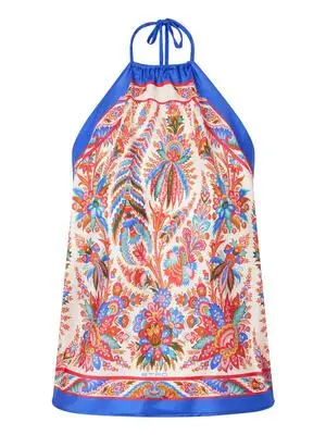 Etro Etro Cropped Printed Silk-Satin Halterneck Top Multi