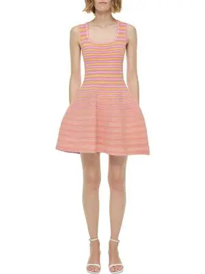 Simkhai Cally Stripe Knit Fit & Flare Mini Dress - Orange