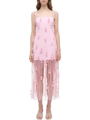Simkhai Juliana Floral Appliqué Fringed Midi Dress - Pink