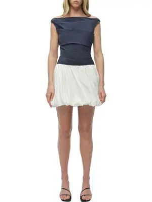 Simkhai Salina Poplin Boatneck Bubble Mini Dress - Blue