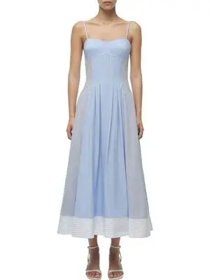 Simkhai Chamberlain Cotton Stripe Pleated Midi Dress - Blue