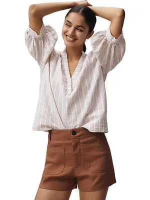 Maeve Colette European Linen Stretch High-rise Shorts - Dusted Cocoa
