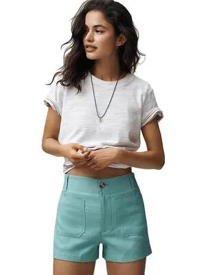 Maeve Colette European Linen Stretch High-rise Shorts - Lagoon