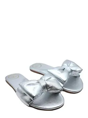 SOLEI SEA Solei Sea Rafie Bow Slide Sandals Silver