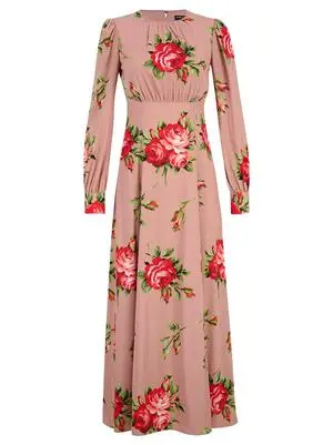 Dolce & Gabbana Rose Bouquet Print Silk Maxi Dress Pink
