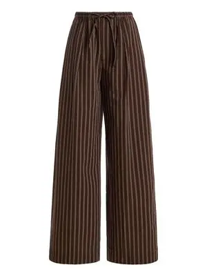 Closed Cotton Seersucker Wide-leg Trousers - Brown