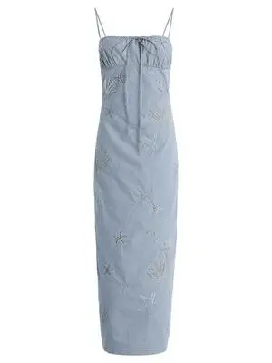Bernadette Riri Embroidered Cotton Midi Dress - Blue
