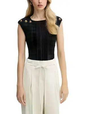 Guess Button-embellished Ribbed Top - Blue