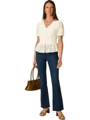 Adrianna Papell Lace Ruffle Peplum Top - Ivory