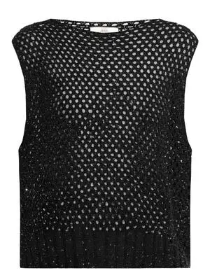 AKEP Sequin-embellished Open-knit Vest - Black