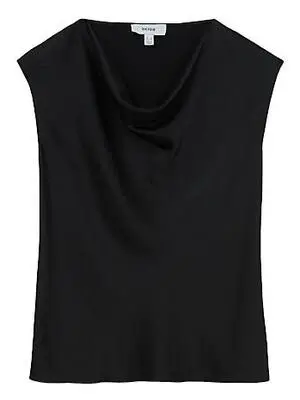 REISS Cowl-Neck Sleeveless Silk Top Black