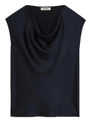REISS Cate Cowl Neck Sleeveless Silk Top - Navy