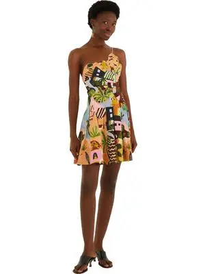 FARM RIO FARM Rio Multicolor Tropical Painting One-Shoulder Mini Dress