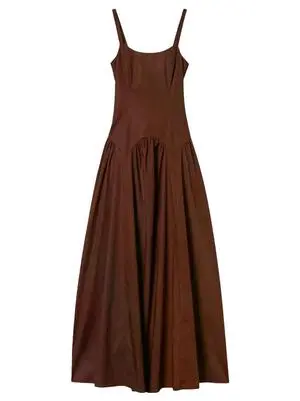 TWINSET Gathered Poplin Maxi Dress - Brown