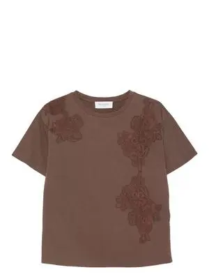 ERMANNO FIRENZE Floral-appliqué T-shirt - Brown