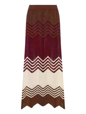 AKEP Zigzag-pattern Knitted Maxi Skirt - Red