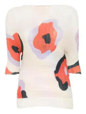 Issey Miyake Verve Floral Pleated Top - Neutrals