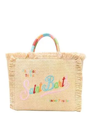 MC2 SAINT BARTH Embroidered Logo Frayed Tote Bag - Neutrals
