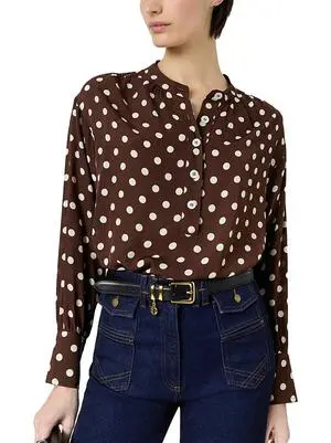 Gerard Darel Cayane Tunisian Collar Top - Brown