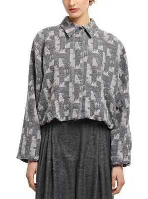 Emporio Armani Geometric Jacquard Bubble Hem Jacket - Grey/putty