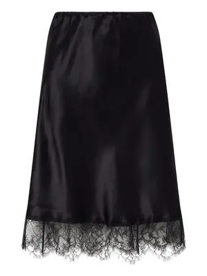 Carine Gilson Lace-trimmed Silk-satin Midi Skirt - Black