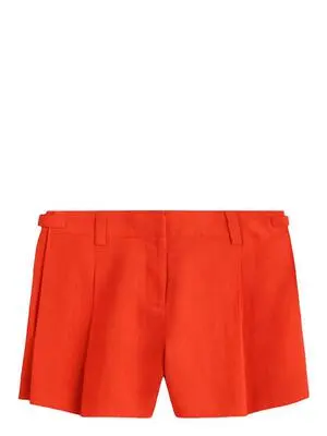 Cos Pleated Belted Linen Shorts - Orange