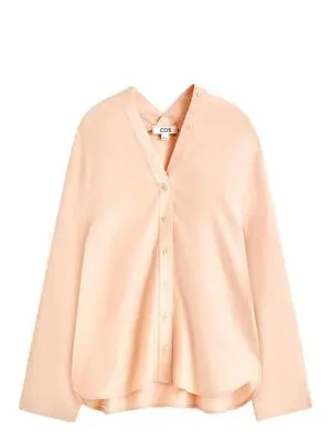 Cos Button-detail Linen V-neck Shirt - Beige