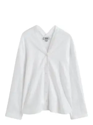 Cos Button-Detail Linen V-Neck Shirt White